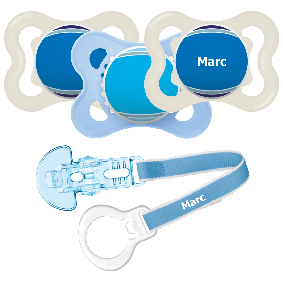 MAM Personnalisé Newborn Box 0+ - Kit sucettes et attache-sucette